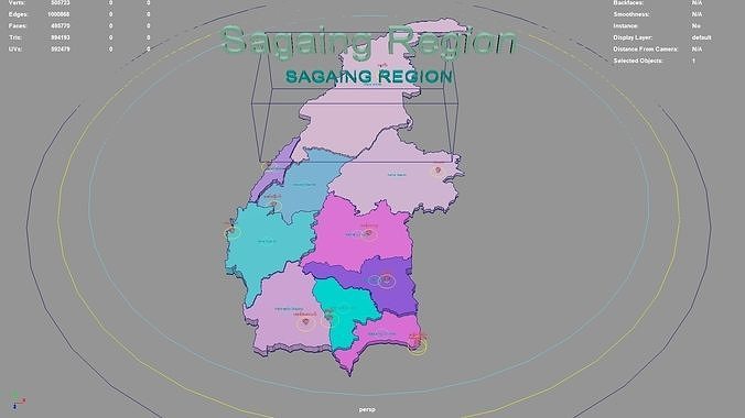Sagaing Region Myanmar map region geography political 3D model rigged ...