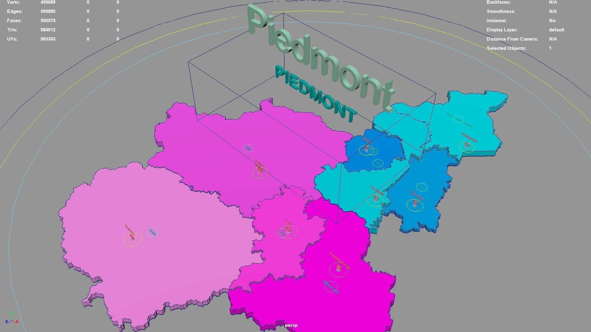 Piedmont Italy map region geography political geographic 3D model ...