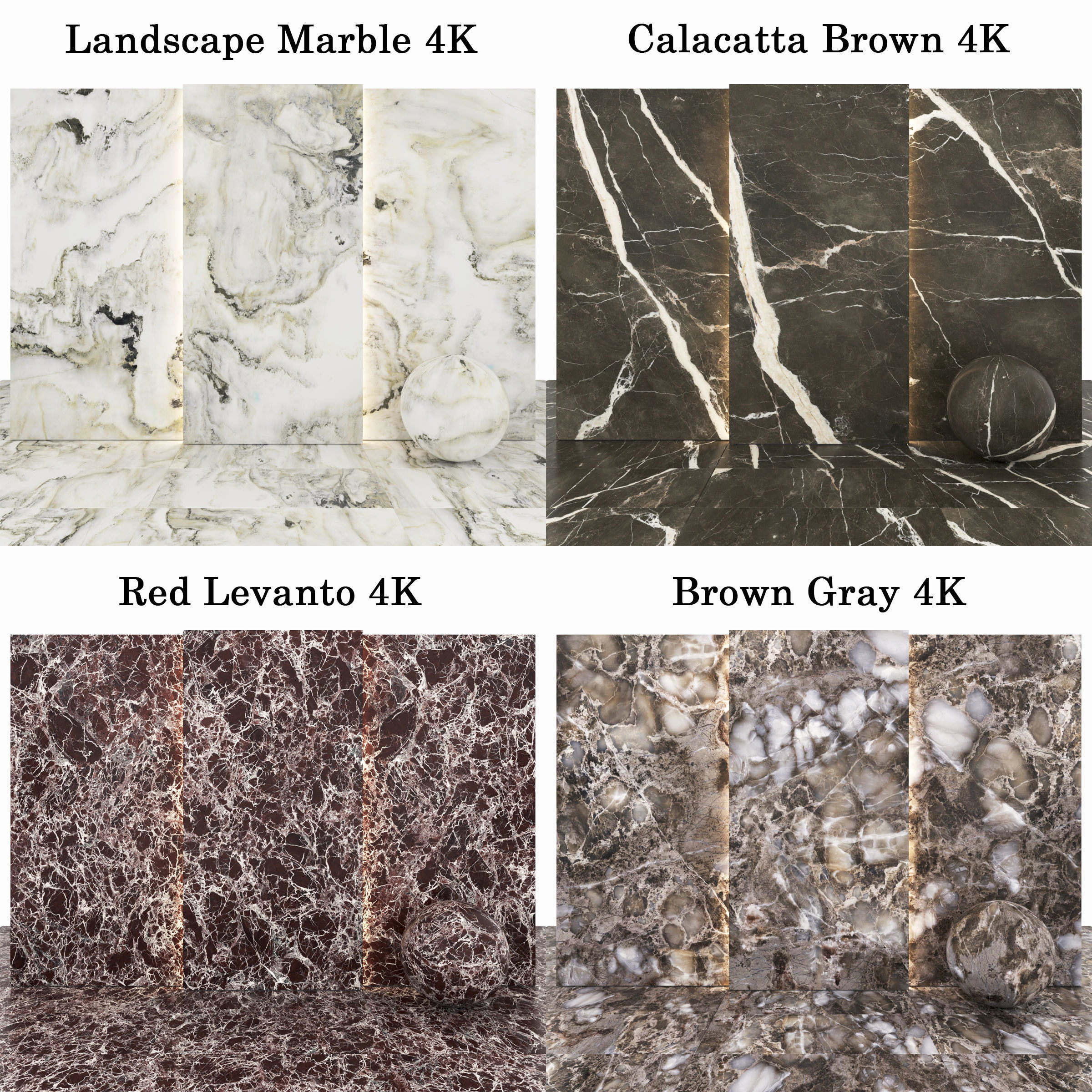 Texture Marble 48 - Calacatta-Landscape-Red Levanto-BrownGray VR / AR ...