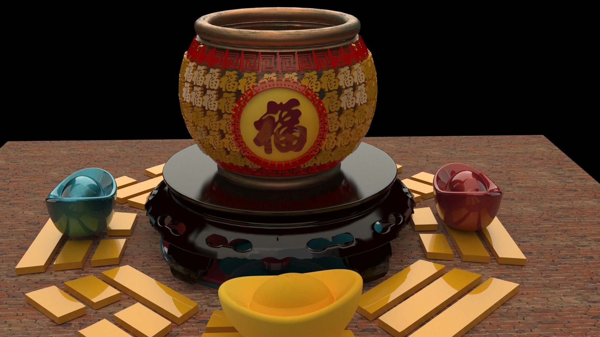 Chinese treasure pot 3D model | CGTrader