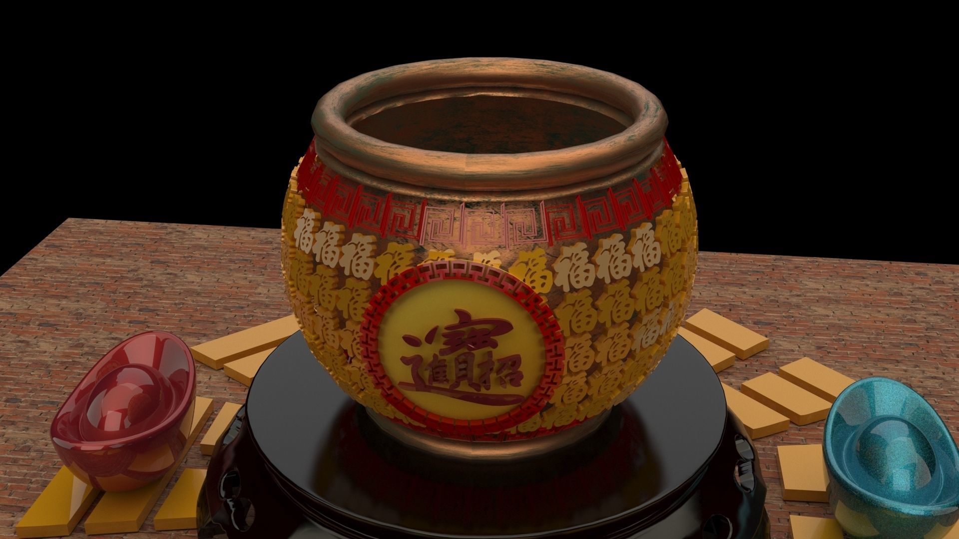 Chinese treasure pot 3D model | CGTrader