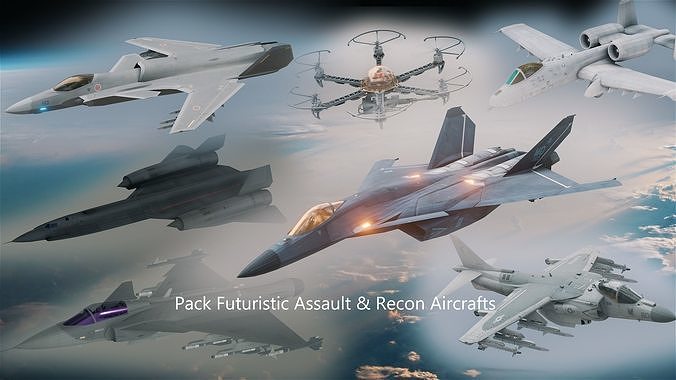 3D model Pack - 9 Futuristic Assault Recon Aircrafts VR / AR / low-poly ...