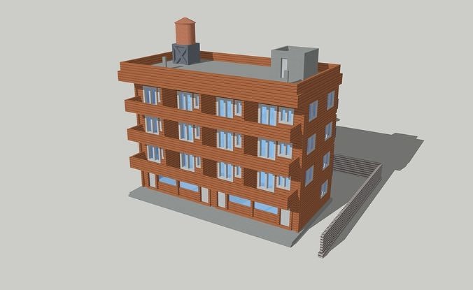 3D model Modern City Building 4-Story Apartment by Outland Models VR ...