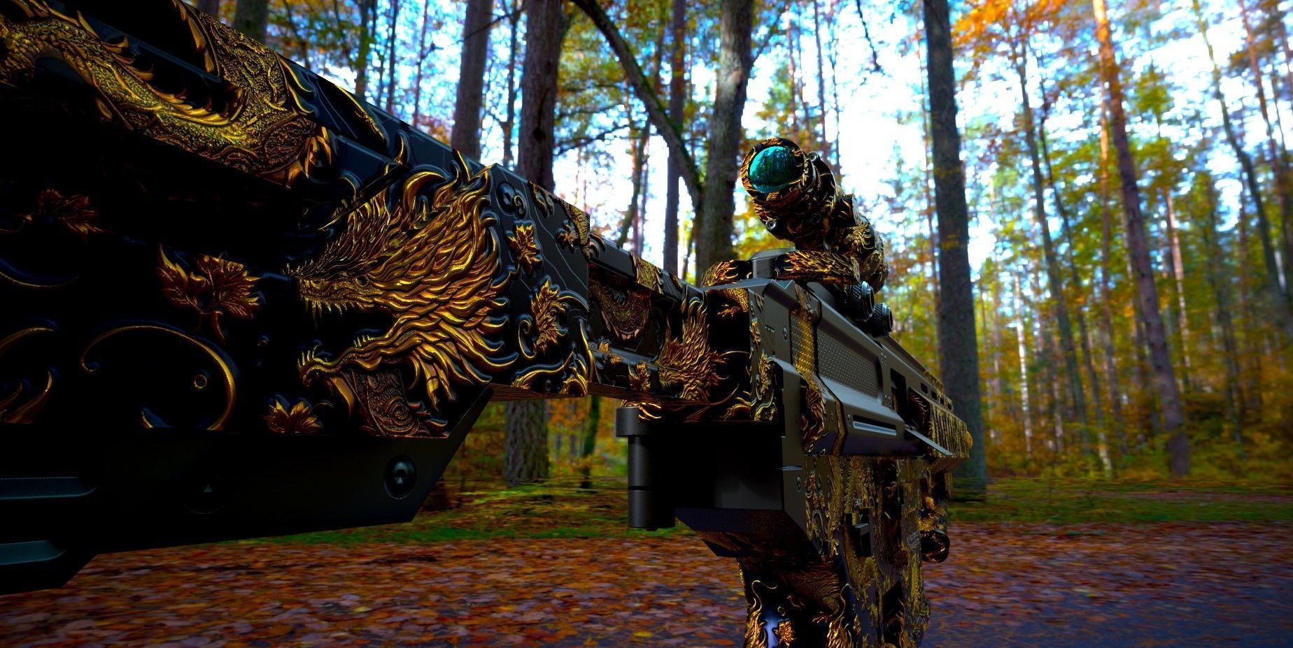 3D model SP SABER SMG Golden Dragon Skin VR / AR / low-poly | CGTrader