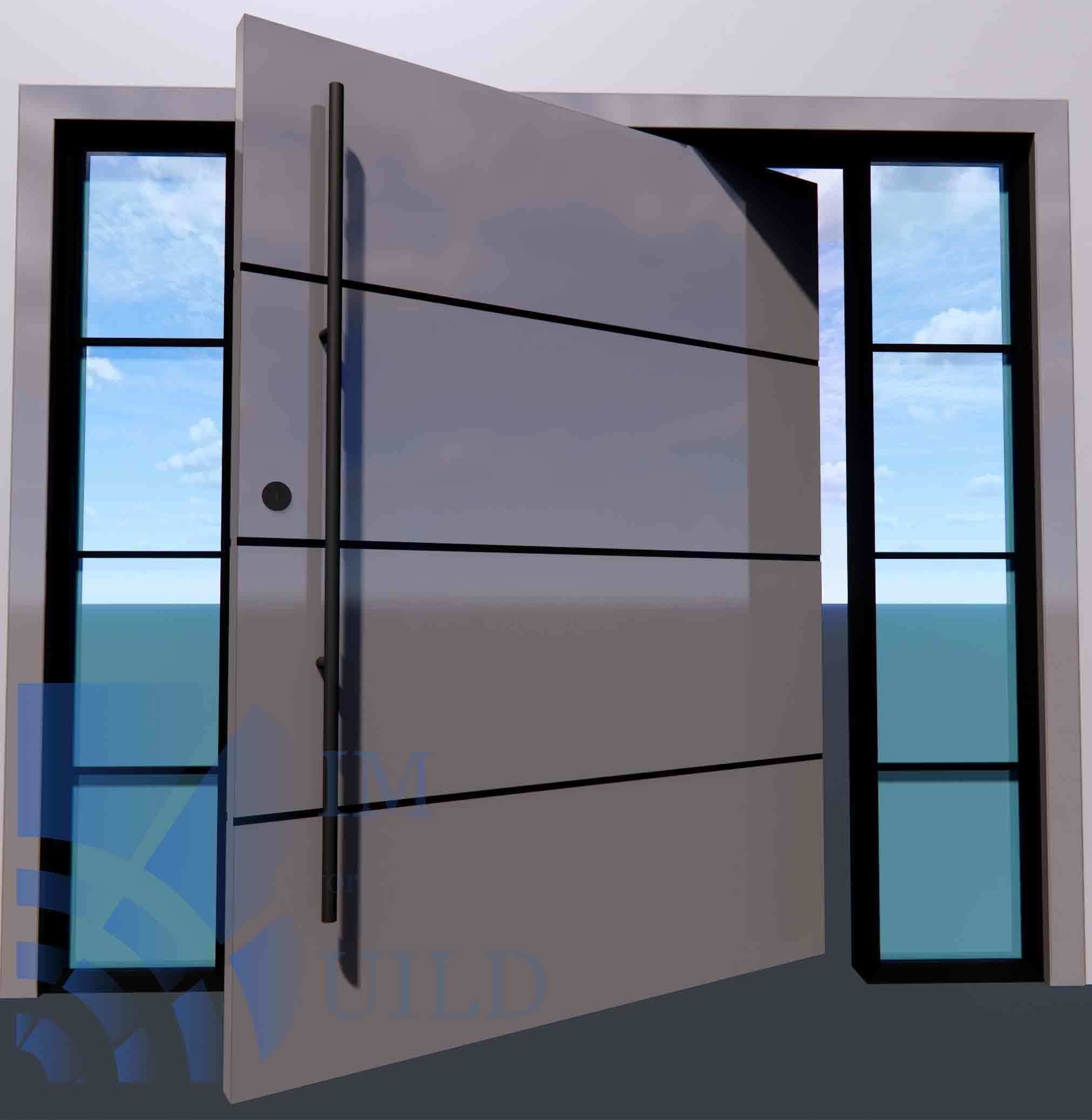 Exterior Pivot Door with Glasses Revit Family full parametric 3D model | CGTrader