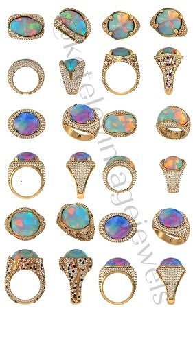 Opal High Class Rings with gemstones and diamonds 3D model 3D printable | CGTrader