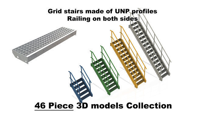 Grid stairs collection - handrail on both sides - 46 versions 3D model ...