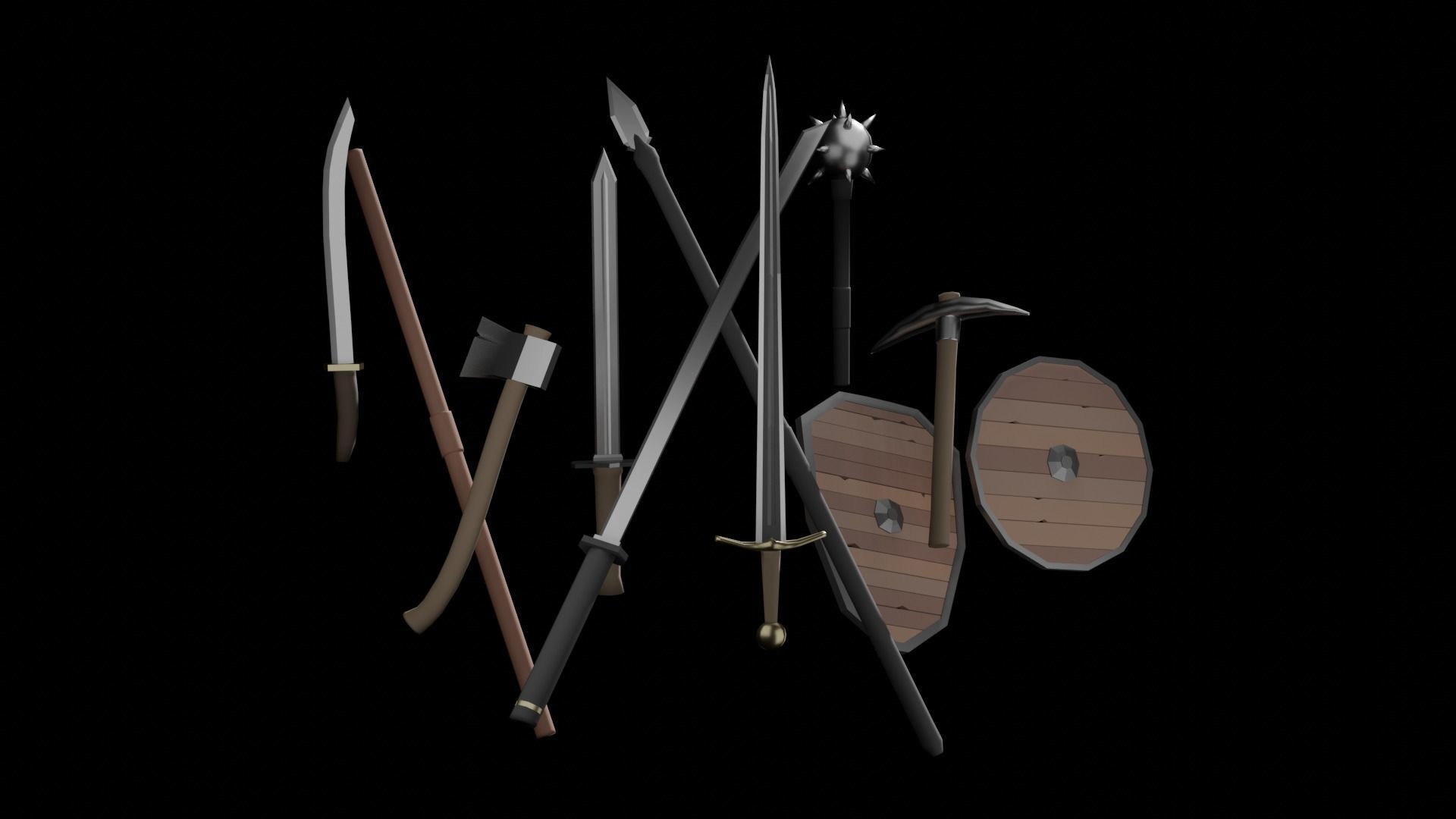 3D model Low Poly Weapons Swords and Axes Plus VR / AR / low-poly ...