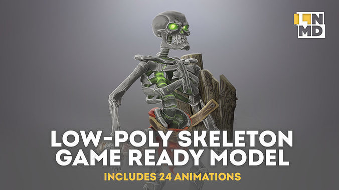 3D model Game ready Skeleton character with 24 animations VR / AR / low ...