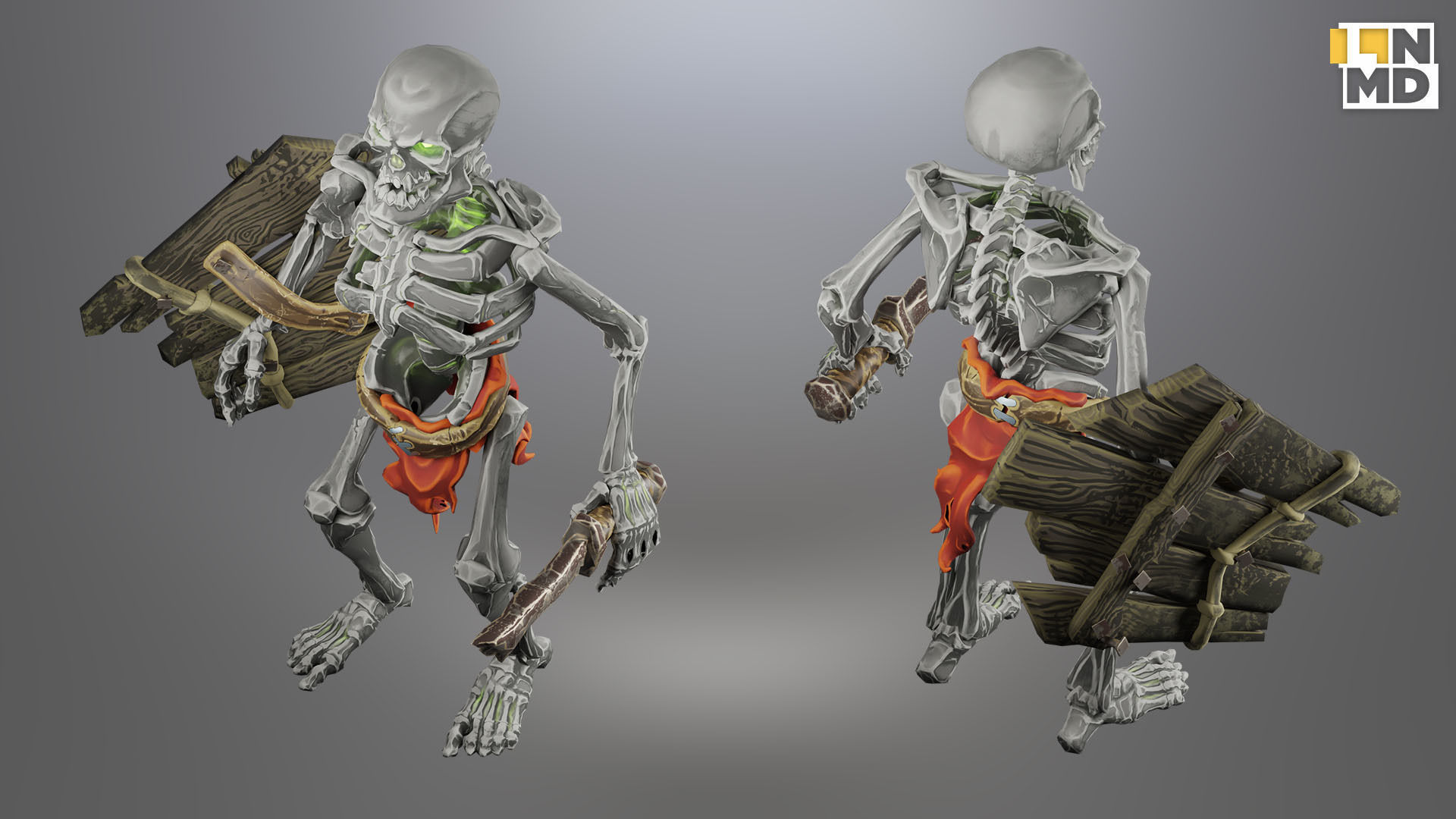 3D model Game ready Skeleton character with 24 animations VR / AR / low ...