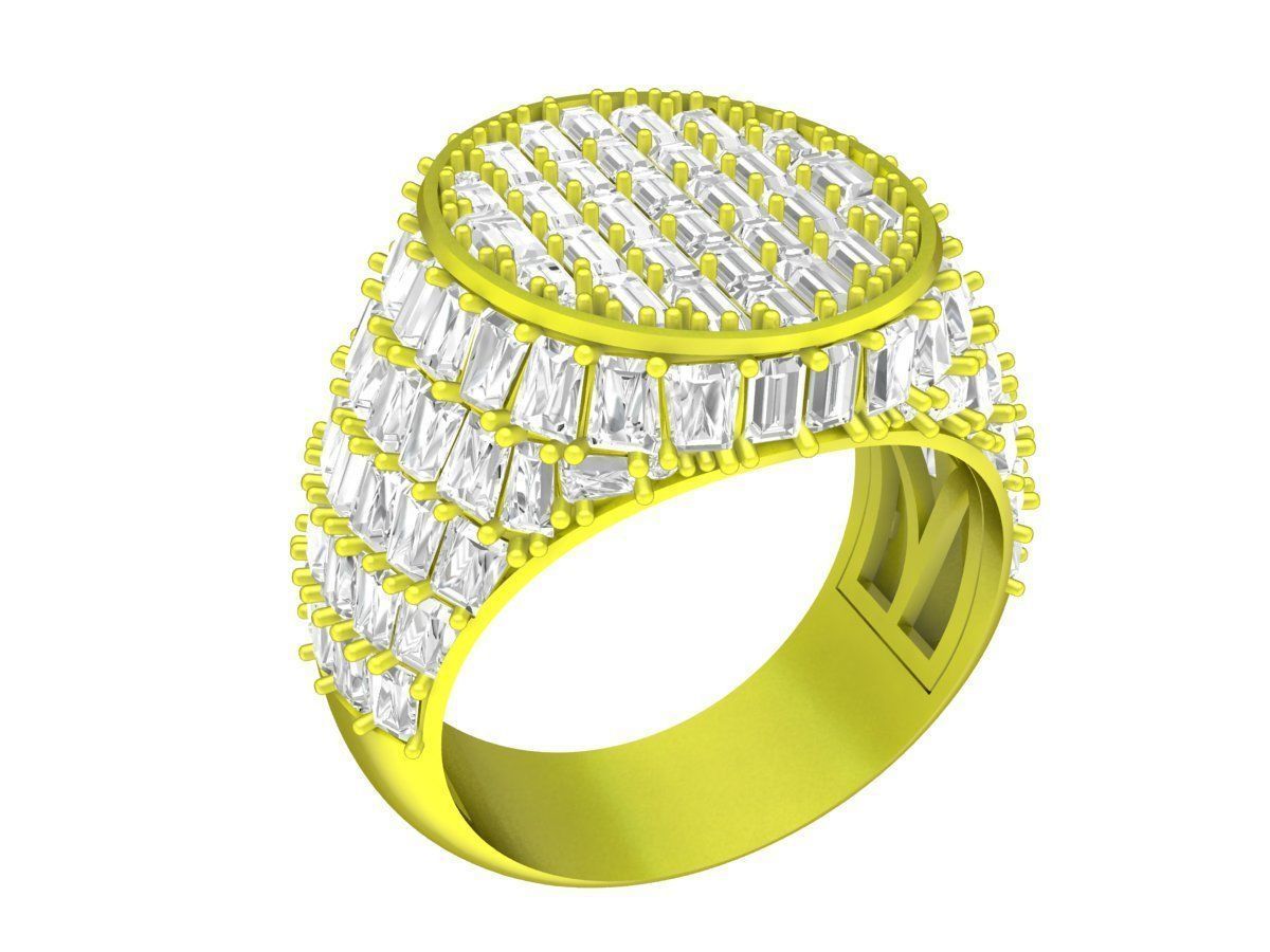 7141 Straight Baguette Diamond Oval Signet Men Ring 3D model 3D ...