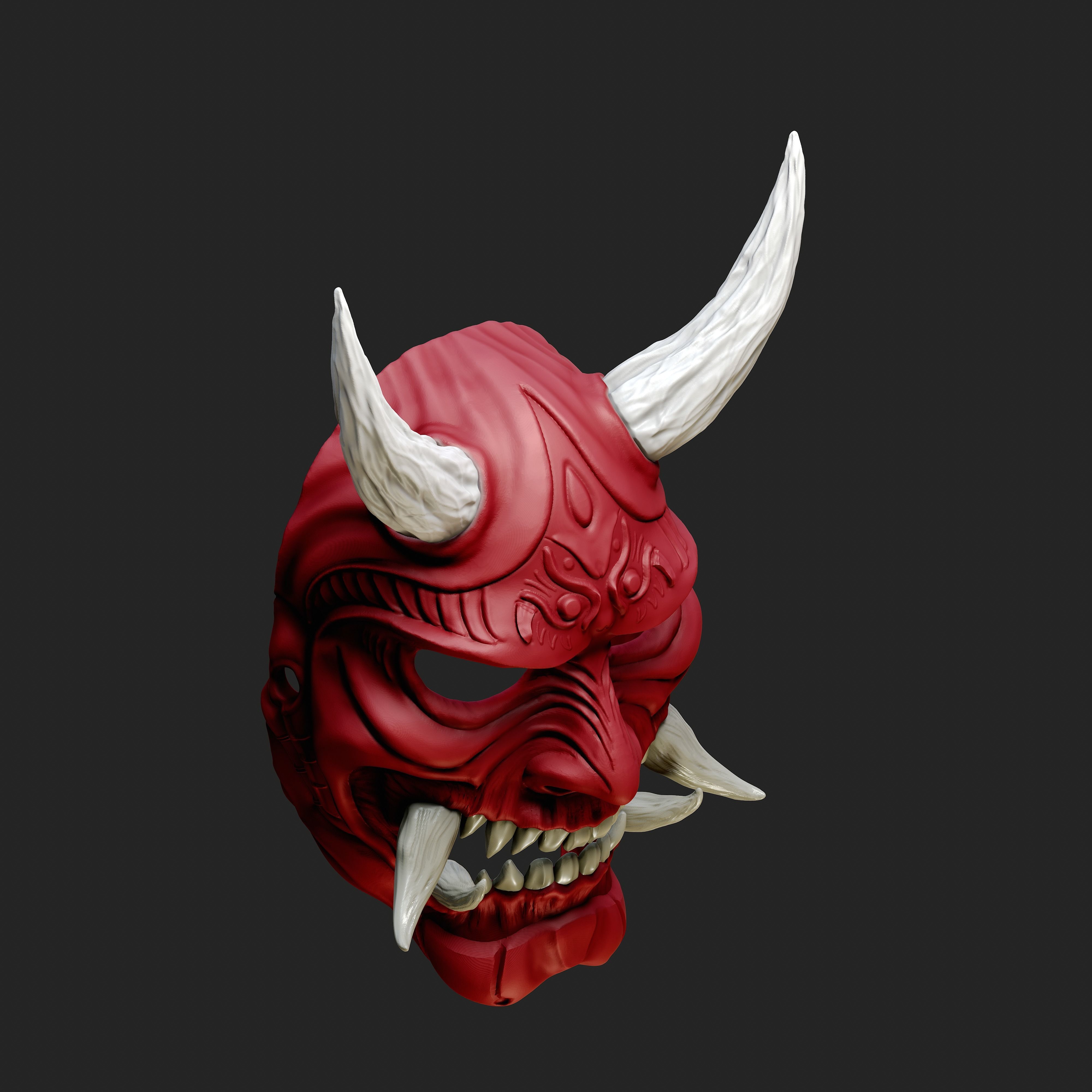 Oni Mask 14 Demon Full Face Horn Fang 3D model 3D printable | CGTrader