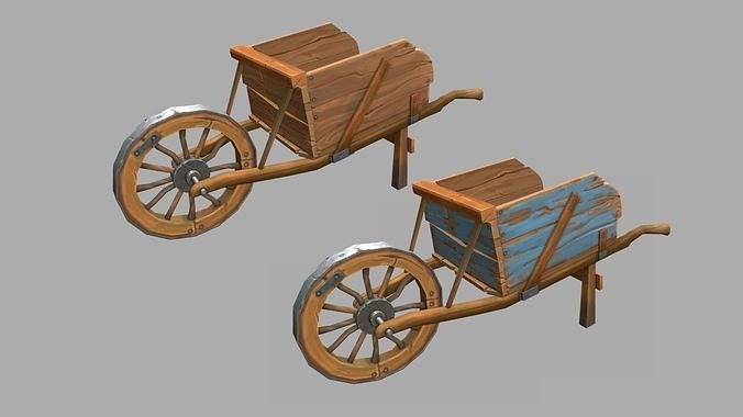 3D model Low poly stylized wood cart with handpainted textures VR / AR ...