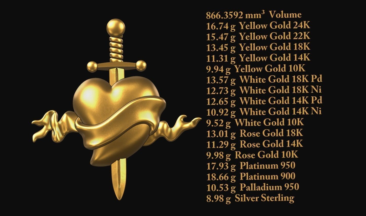 Heart Sword Dagger 3D model 3D printable | CGTrader