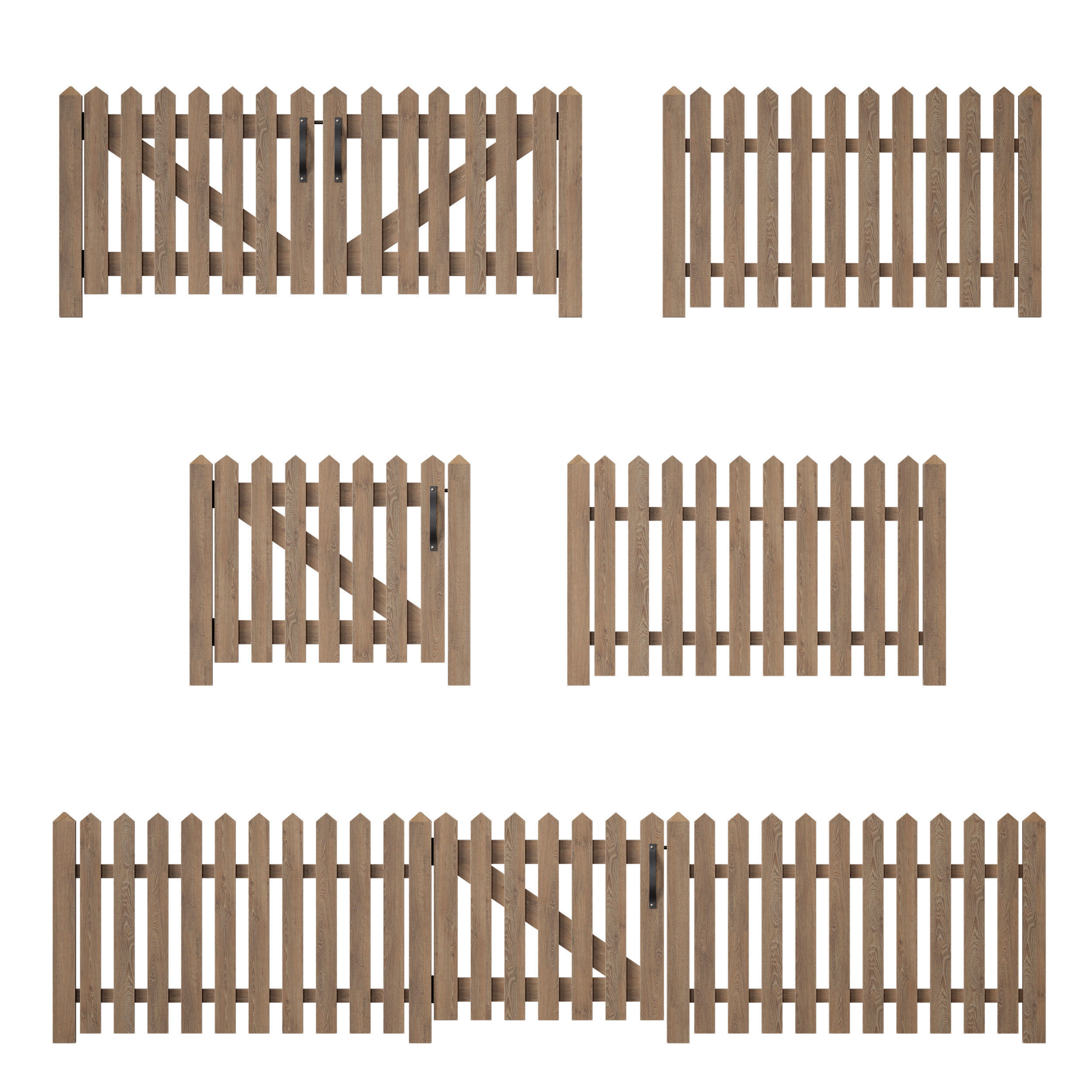 Wooden picket fence with wicket and gate 3D model | CGTrader