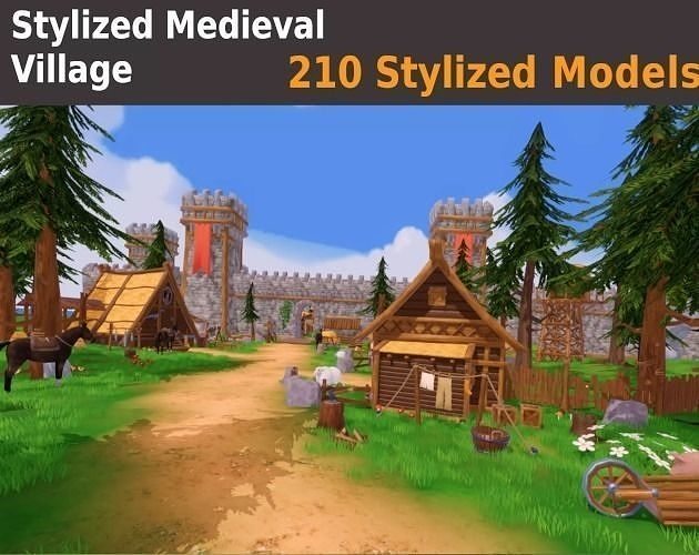 3D model Stylized Medieval Village - Unity URP VR / AR / low-poly ...