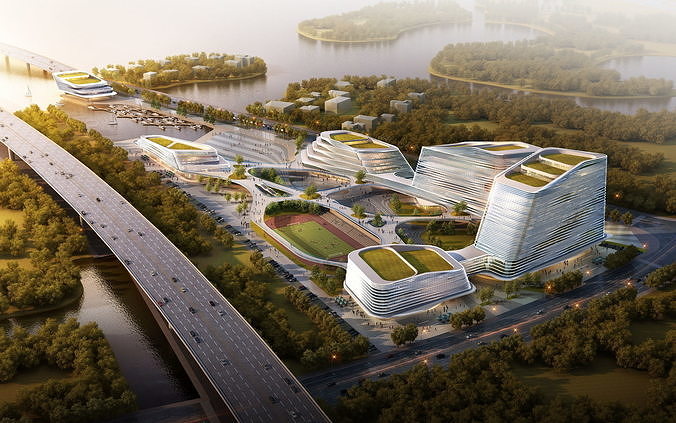 SU model of service center office and commercial building 3D model ...