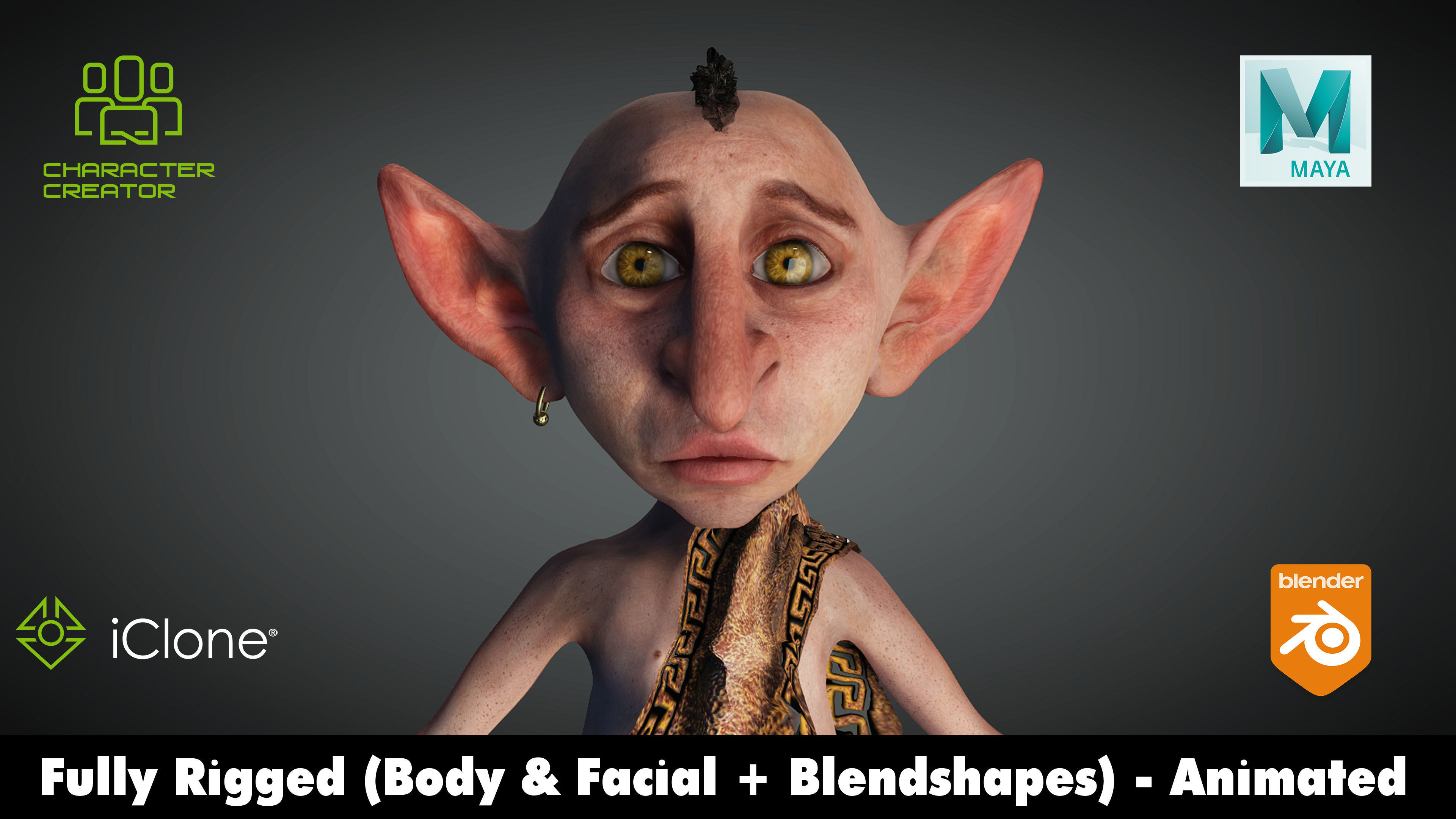 3D model Elf Rigged Animated 2500 Free animations tutorial VR / AR ...
