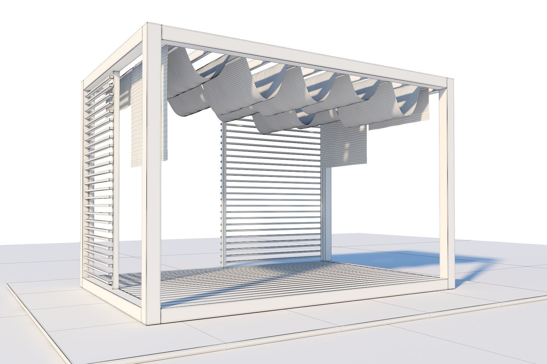 Pergola With Patio Cover And Curtains 3D model | CGTrader