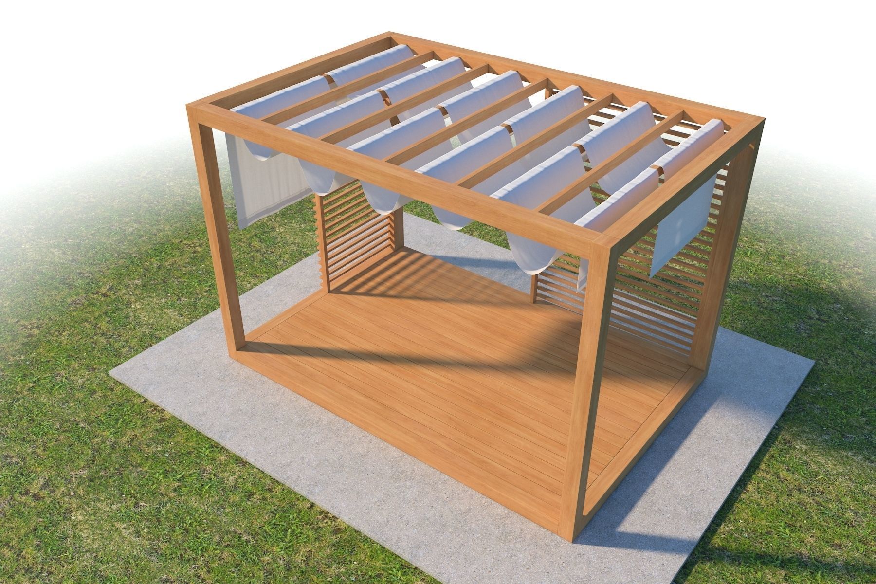 Pergola With Patio Cover And Curtains 3D model | CGTrader