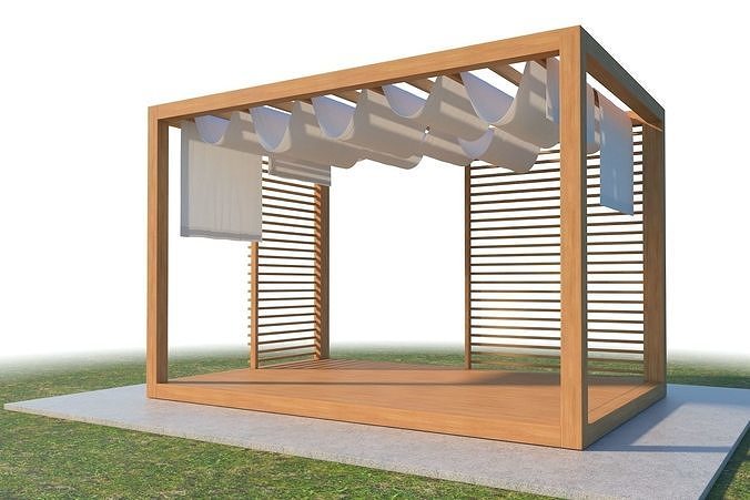 Pergola With Patio Cover And Curtains 3D model | CGTrader