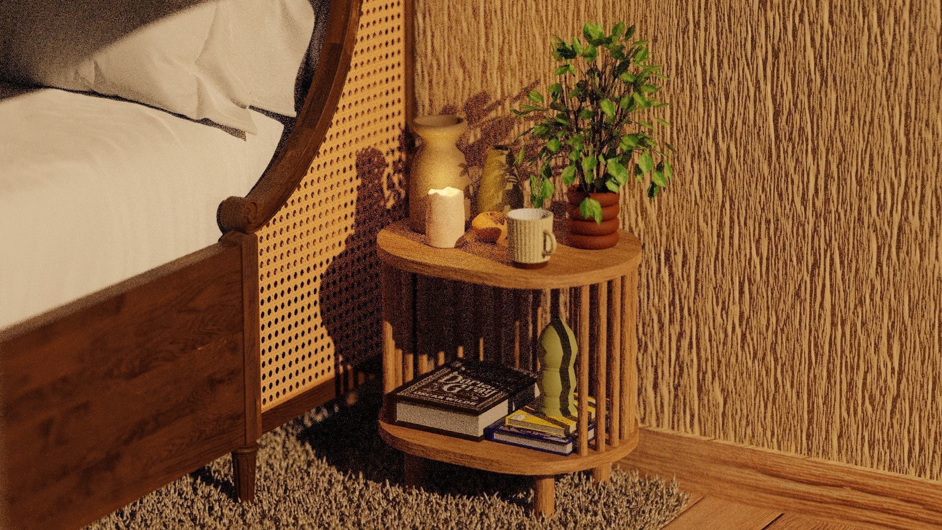 Bamboo Bedside Table Connery 3D model animated | CGTrader