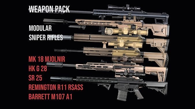 3D Model Collection Tactical Modular Modern Sniper Rifles gun Weapon ...
