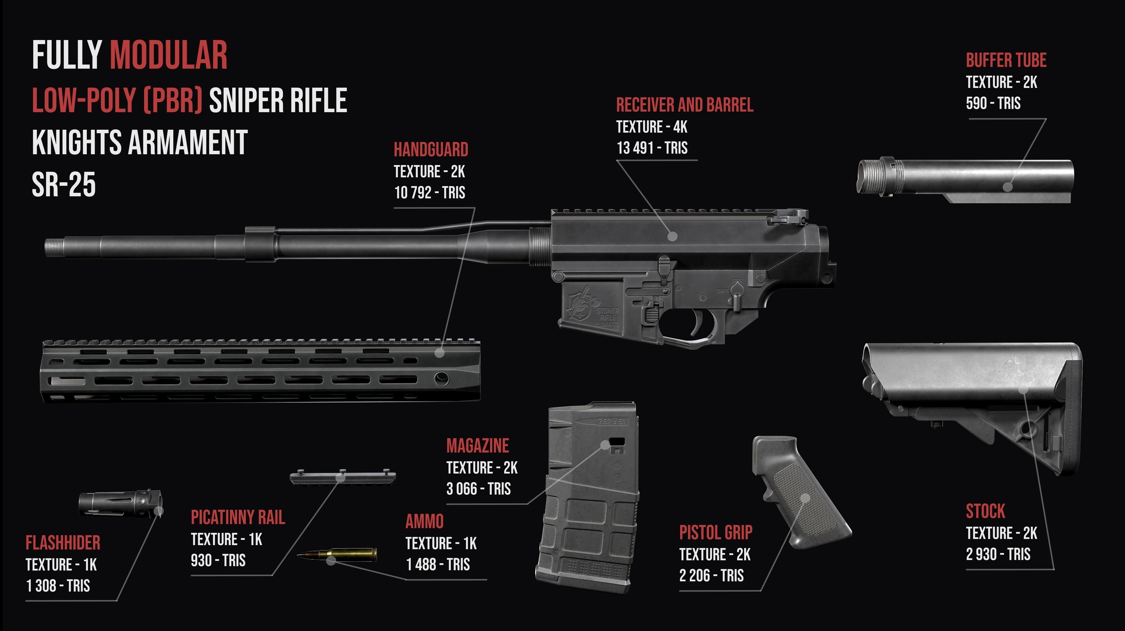 3D Model Collection Modular Modern Sniper Rifles gun Weapon Pack VR ...
