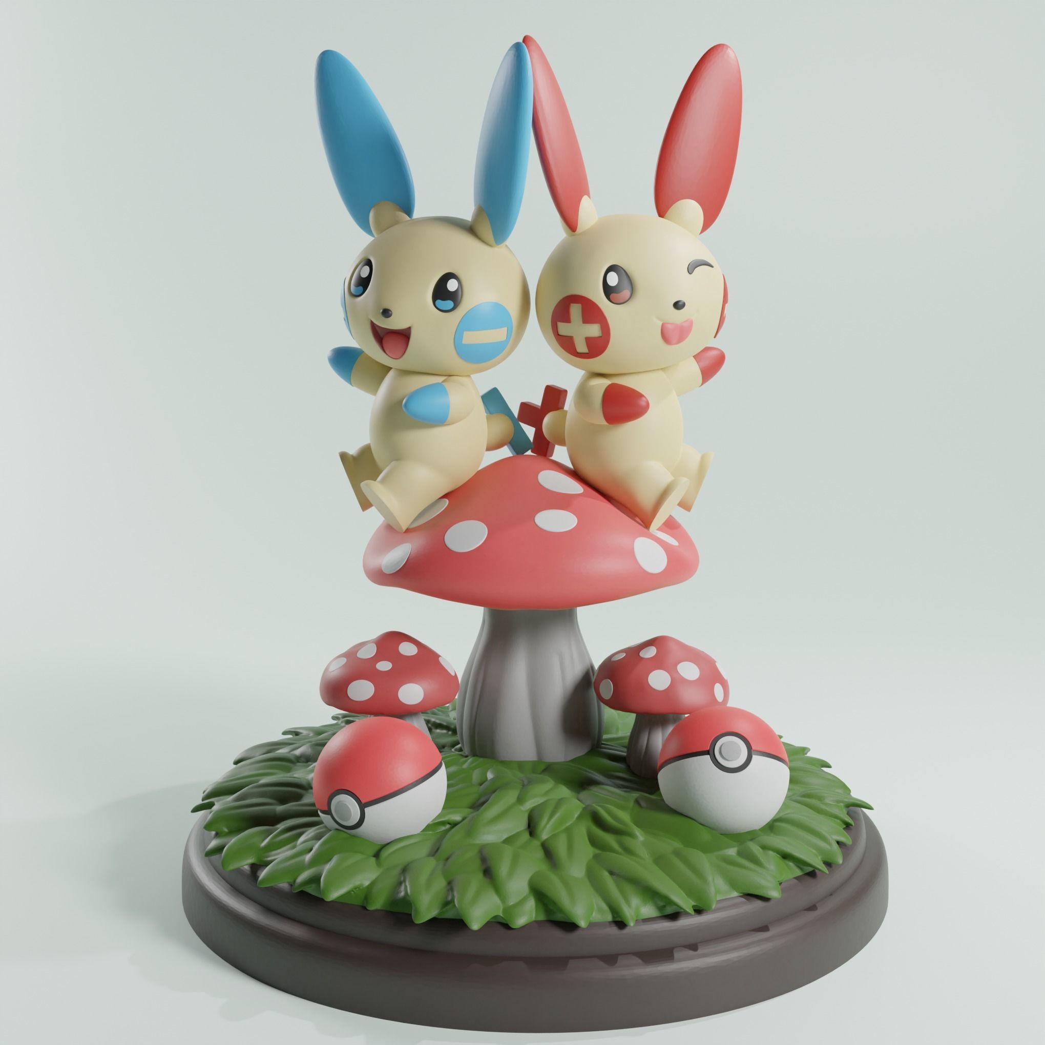 plusle and minun on mushroom 3D model 3D printable | CGTrader