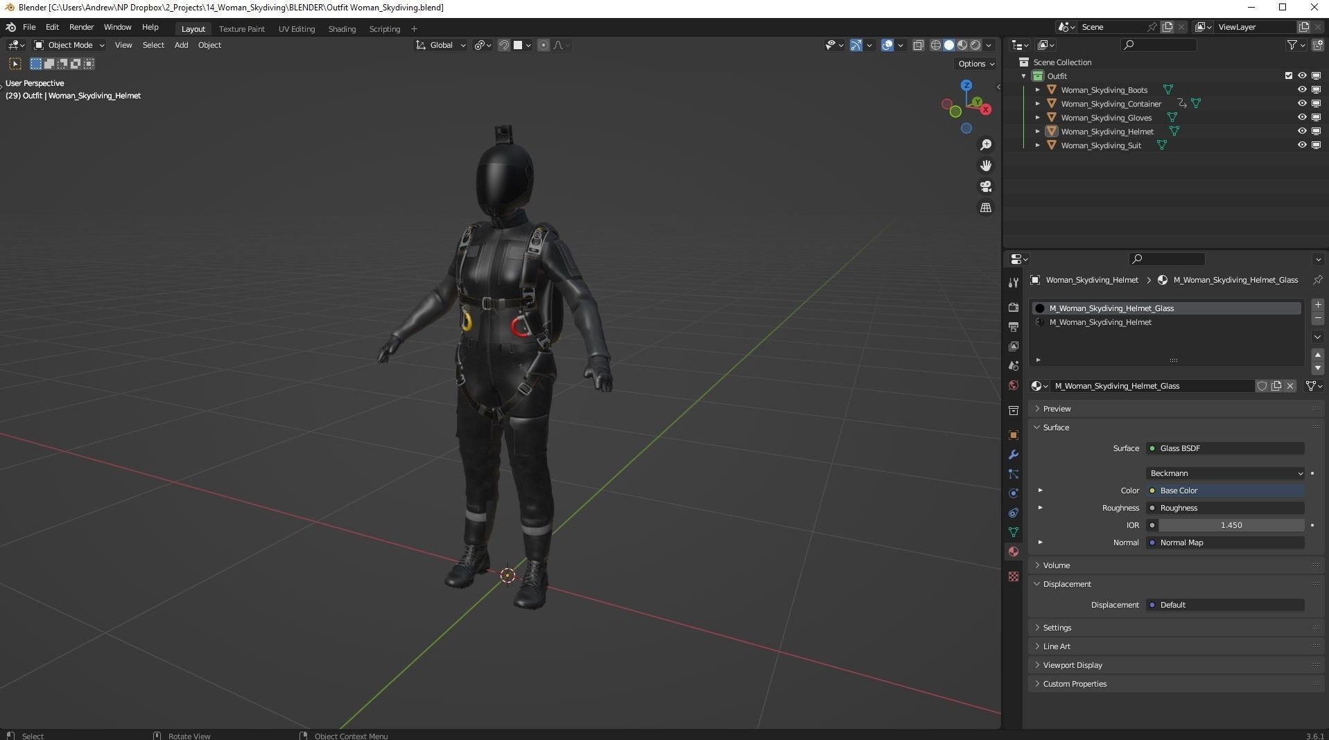 3D model Female Skydiving Suit VR / AR / low-poly | CGTrader