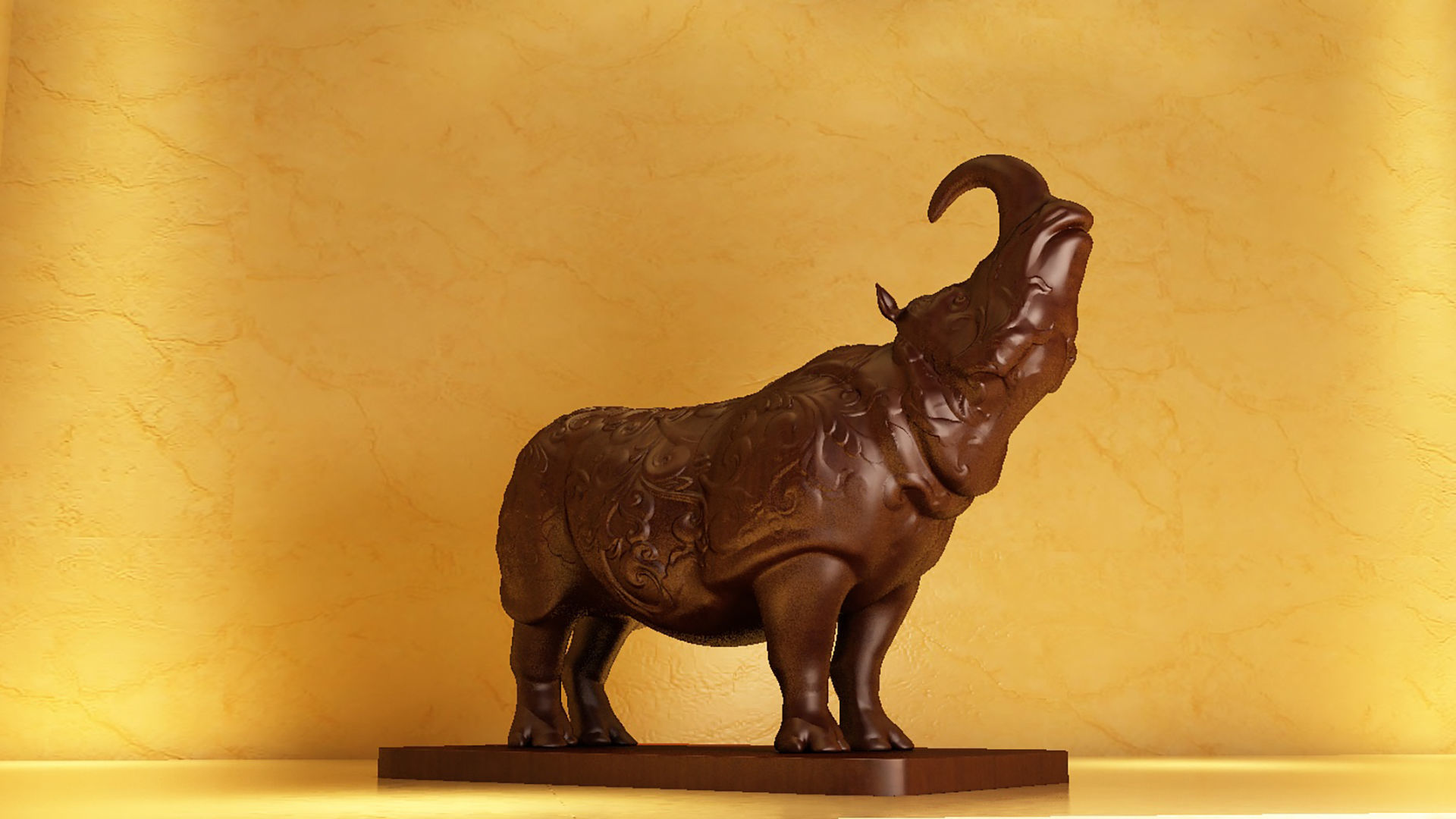Carved Rhinoceros ornaments wood carving crafts 3D model | CGTrader