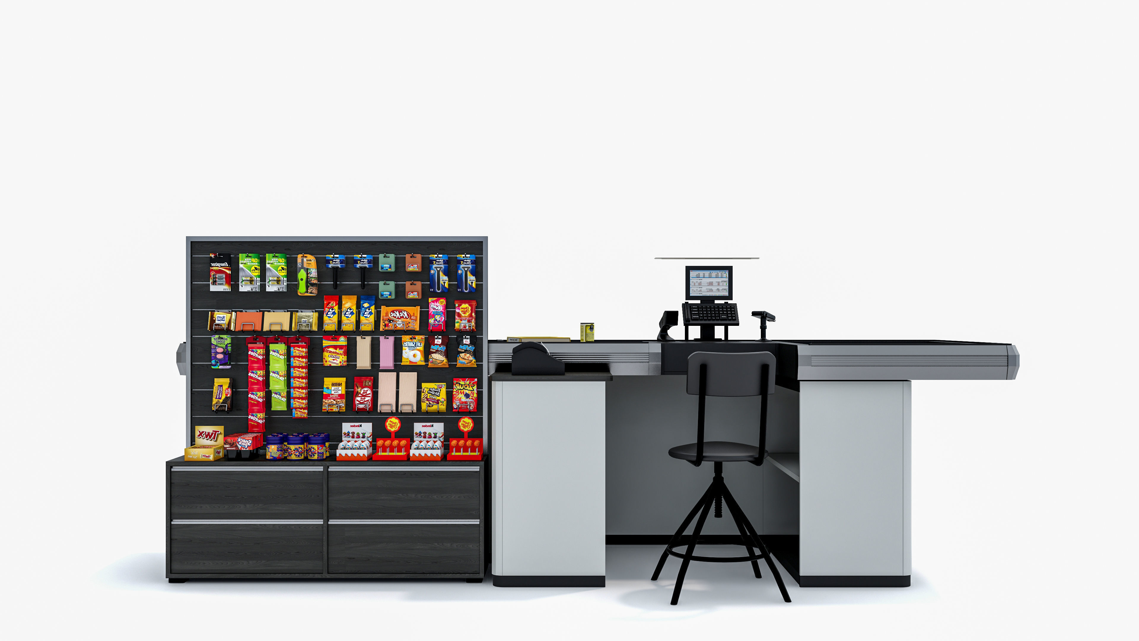 Supermarket Grocery stands Shelves Racks Showcase checkout 3D model ...