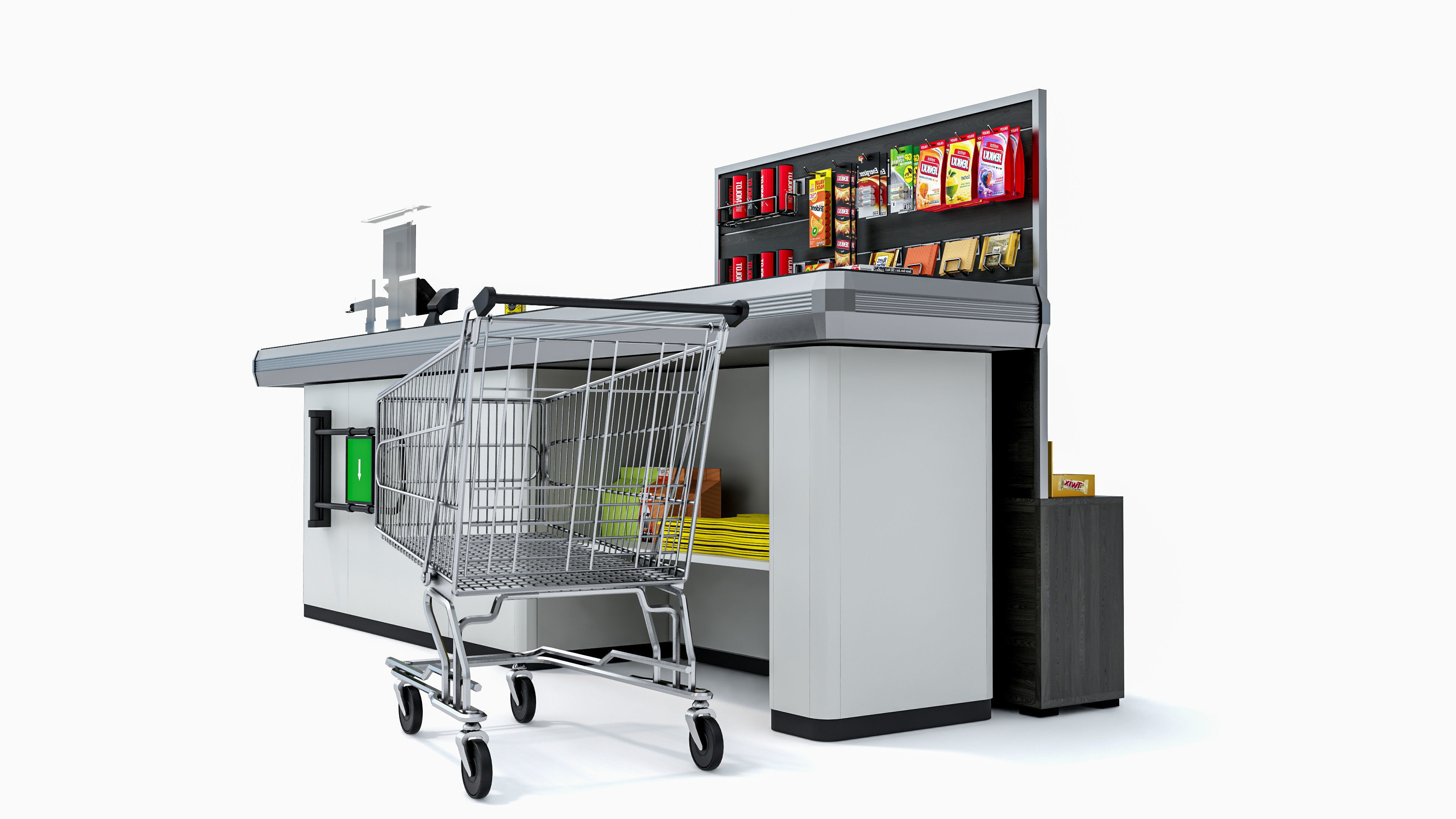 Supermarket Grocery stands Shelves Racks Showcase checkout 3D model ...