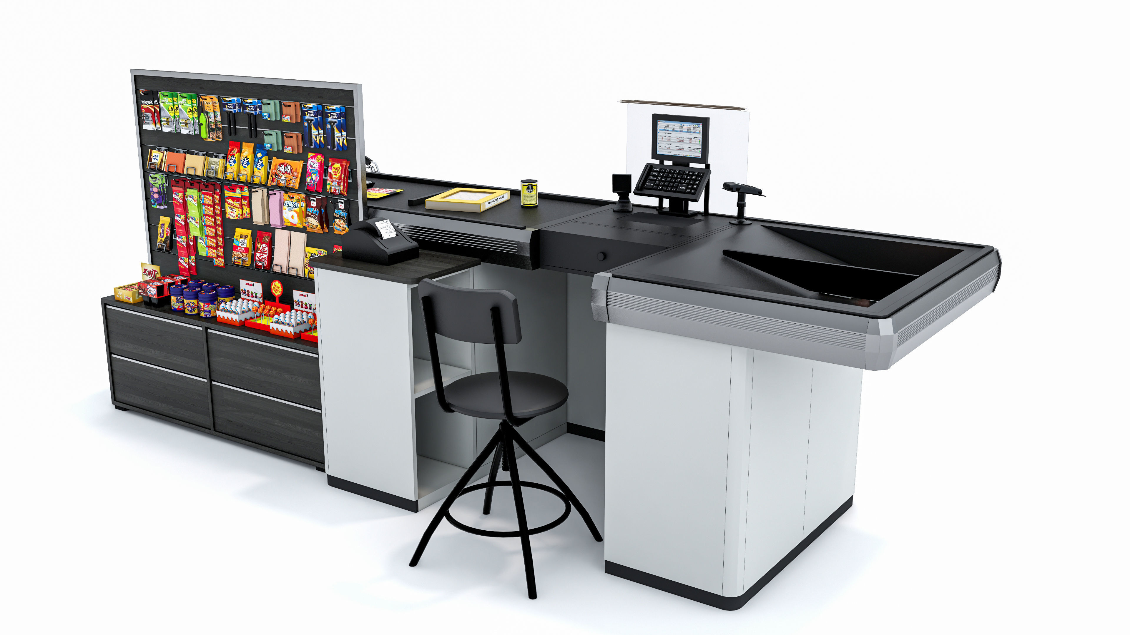 Supermarket Grocery stands Shelves Racks Showcase checkout 3D model ...