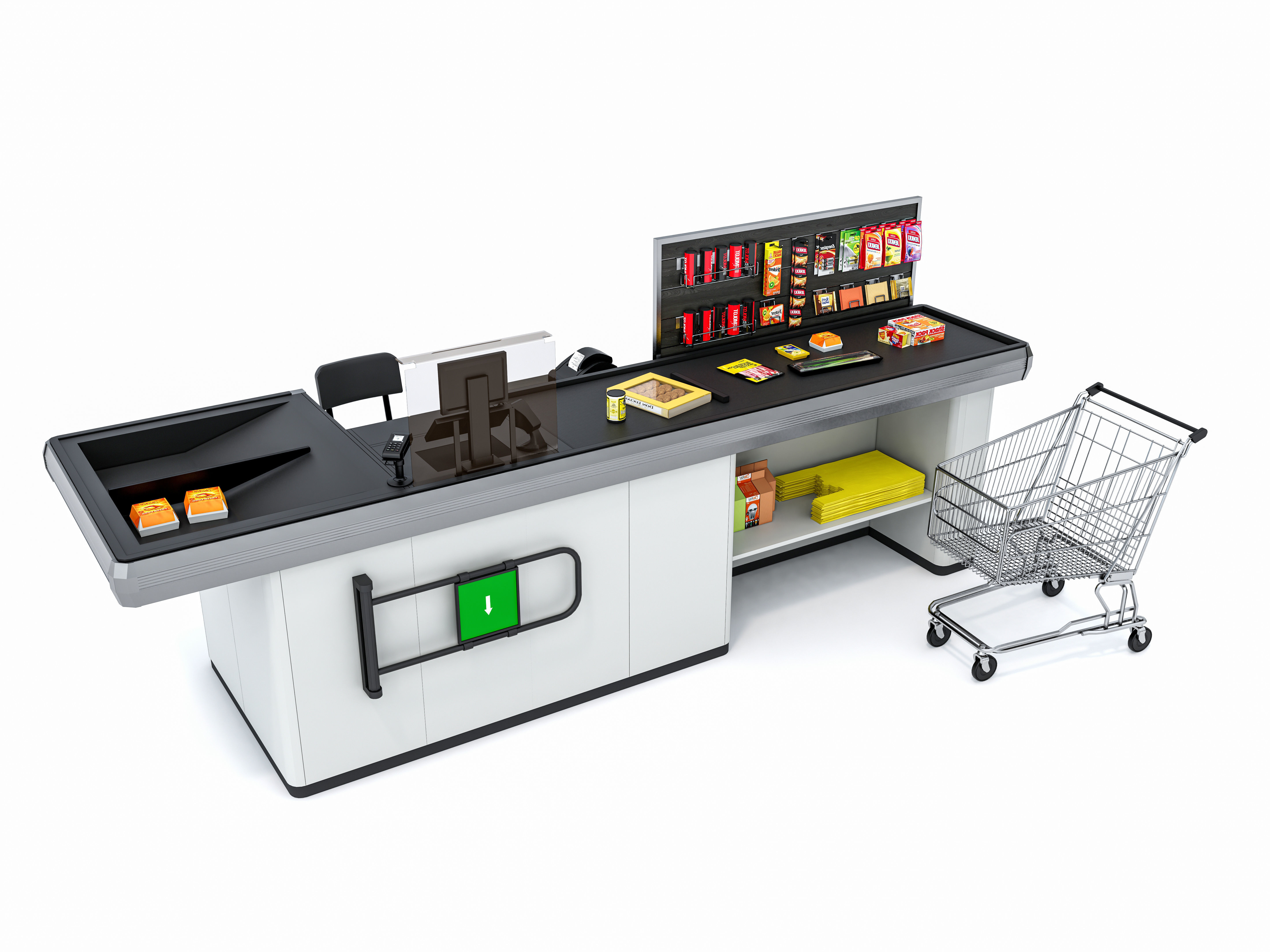 Supermarket Grocery stands Shelves Racks Showcase checkout 3D model ...