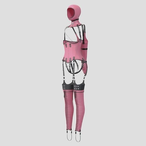 3D model BDSM Pink restraint corset strap costume set VR / AR / low ...