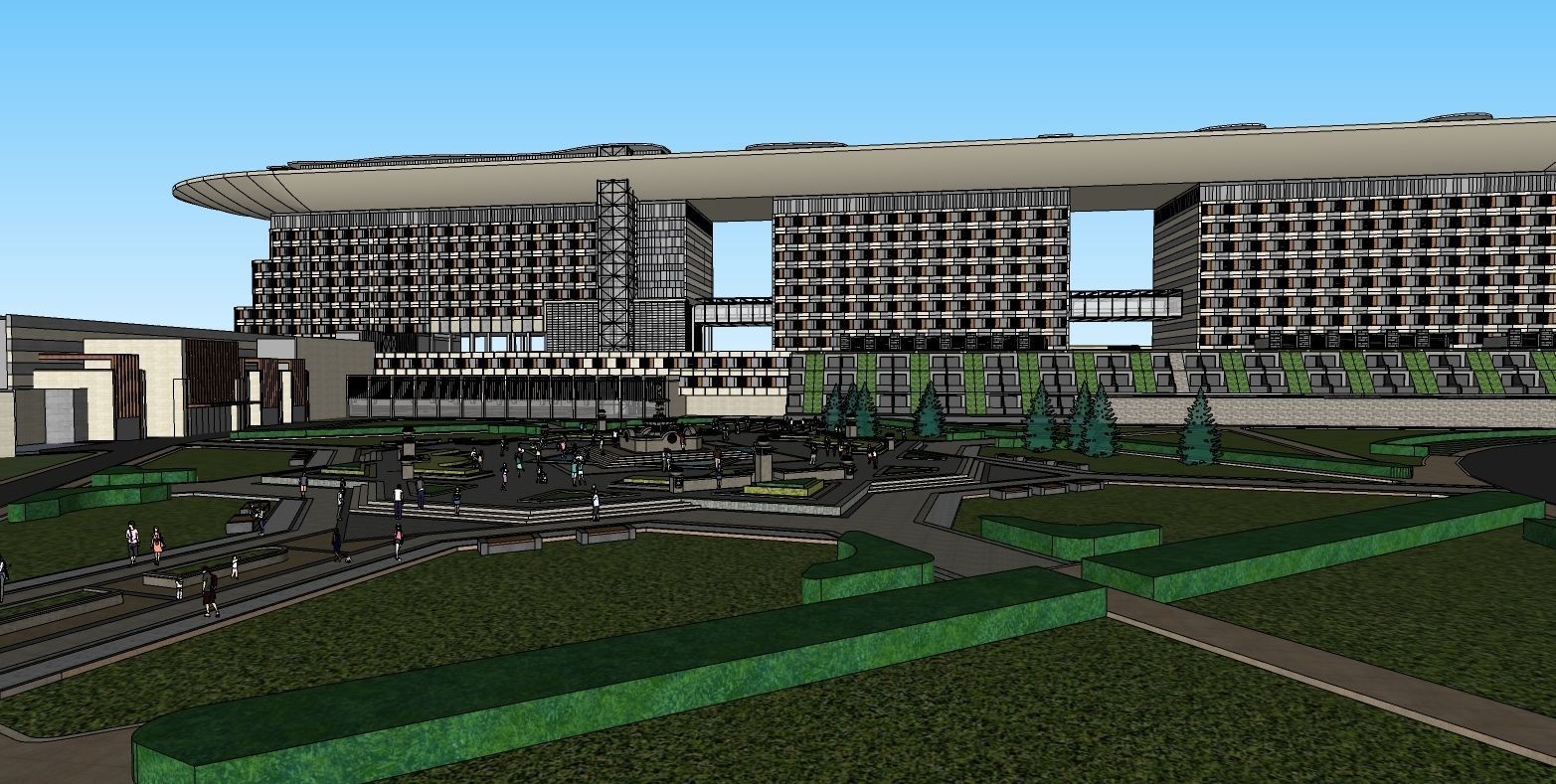 HOTEL BUILDING 3D MODEL WITH PARK 3D model | CGTrader