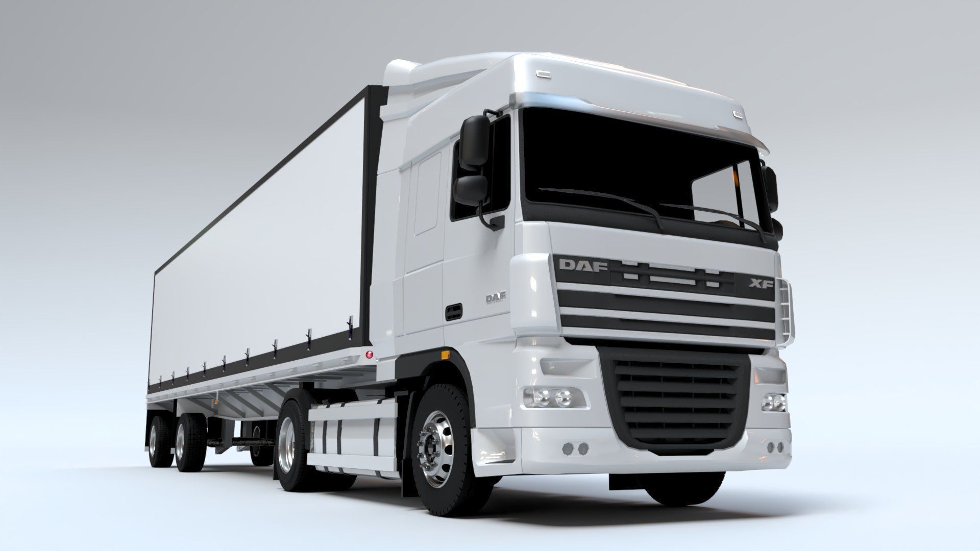 3D model Articulated DAF XF Truck Cab with Freight Trailer VR / AR ...