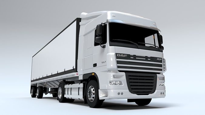 3D model Articulated DAF XF Truck Cab with Freight Trailer VR / AR ...