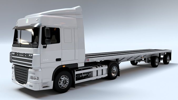 3D model Articulated DAF XF Truck Cab with Flatbed Trailer VR / AR ...