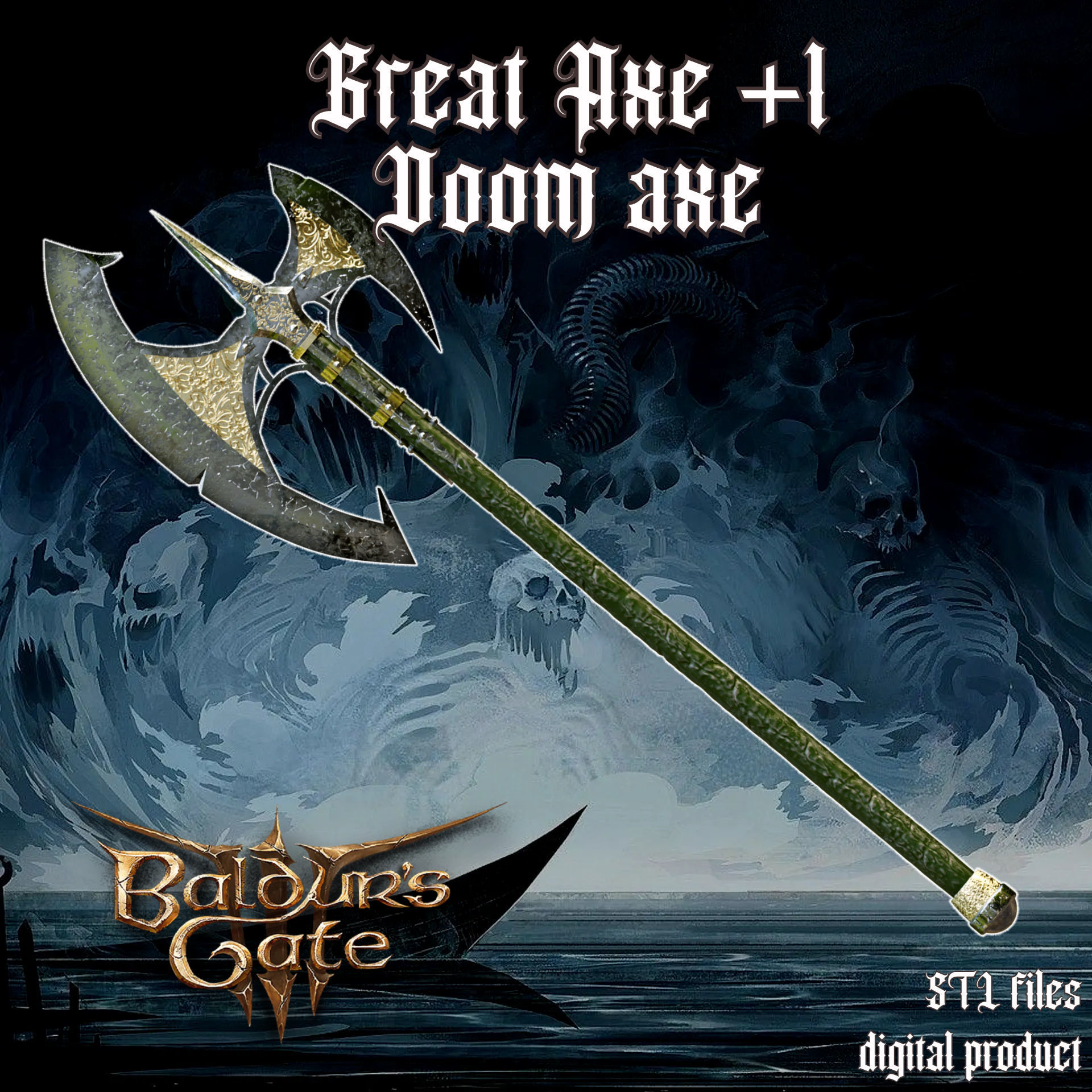 Fantasy Bloodsoaked Great Axe Baldurs Gate 3 3D model 3D printable ...