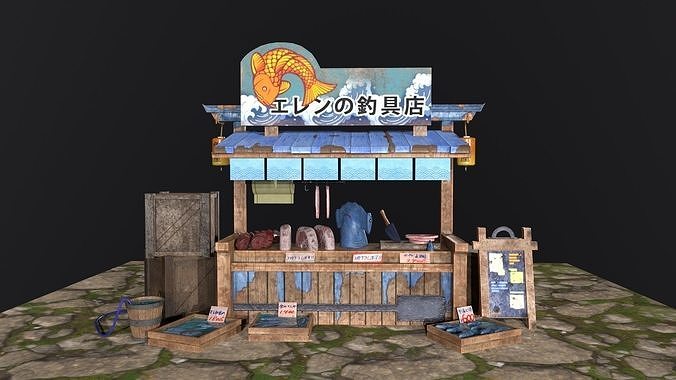 3D model Stylized Fish Shop Stand Low-poly 3d model VR / AR / low-poly ...