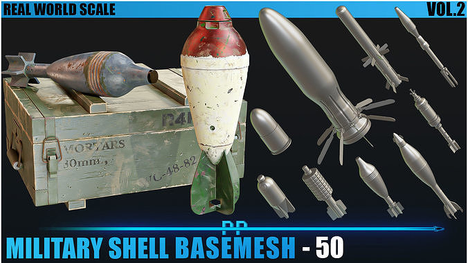 3D model 50 Military shells basemesh VR / AR / low-poly | CGTrader