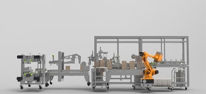 Packaging machine production process line 3D model | CGTrader