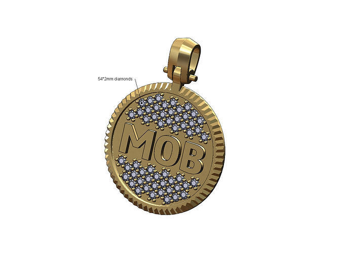 MOB diamond iced fluted bezel pendant with bail 3D model 3D printable ...