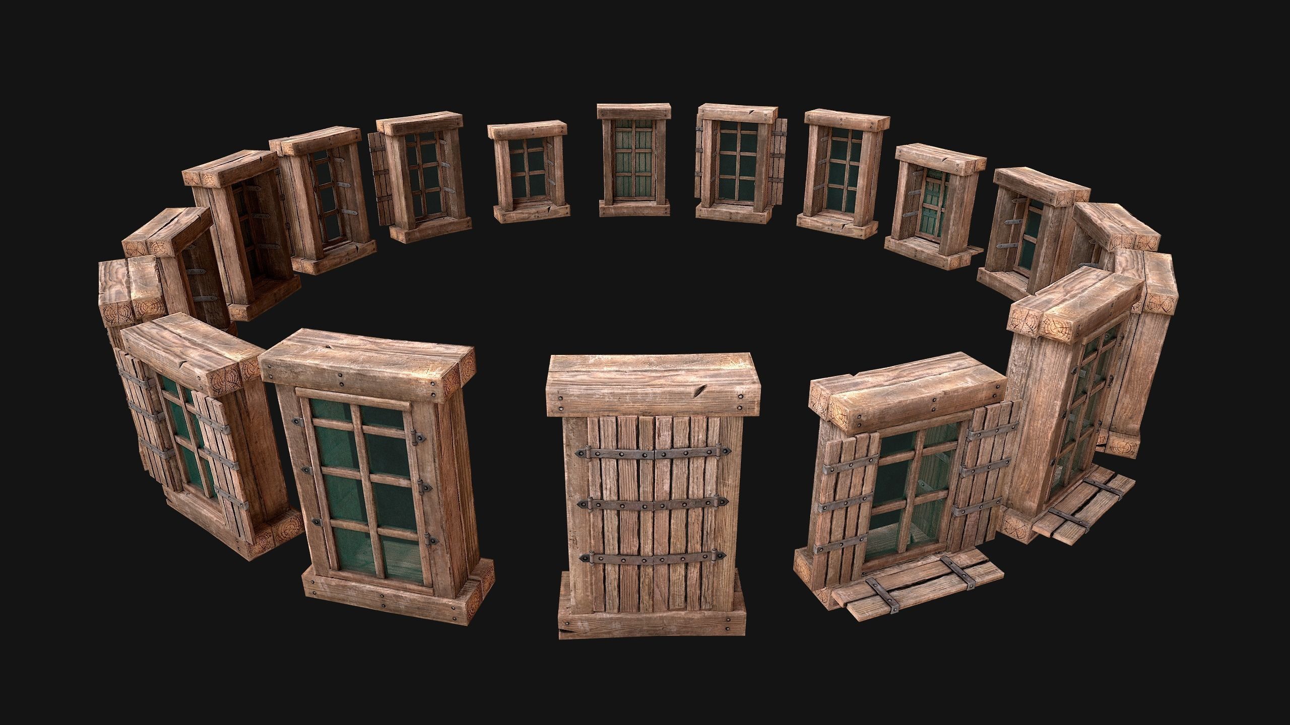 3D model Medieval Windows Set VR / AR / low-poly | CGTrader