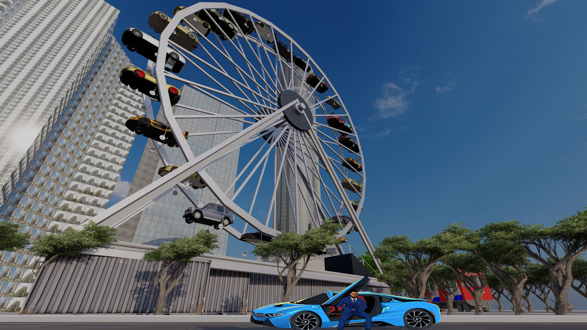 3D model Ferris Wheel with sports cars cart VR / AR / low-poly | CGTrader
