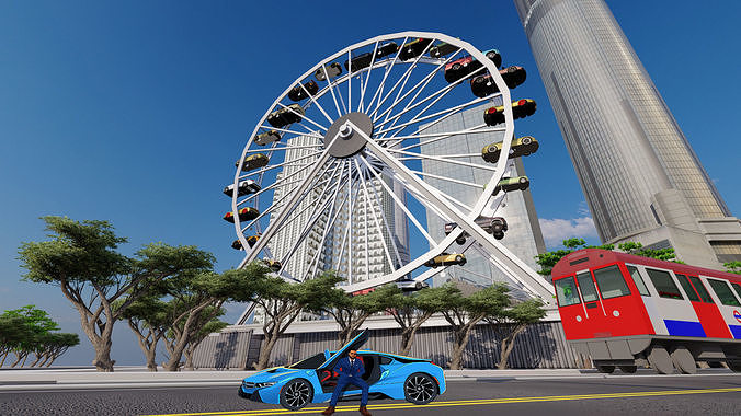 3D model Ferris Wheel with sports cars cart VR / AR / low-poly | CGTrader