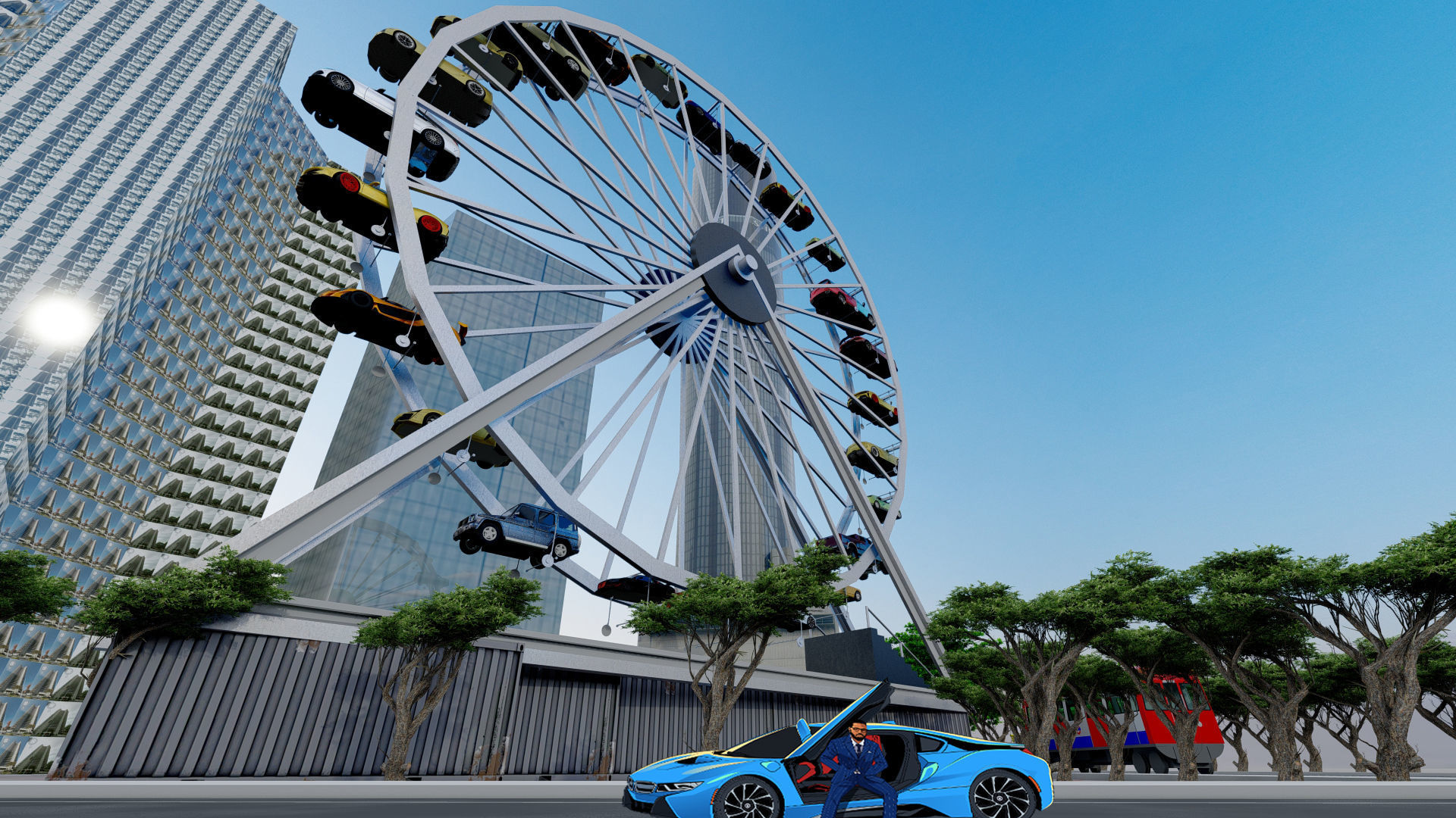 3D model Ferris Wheel with sports cars cart VR / AR / low-poly | CGTrader