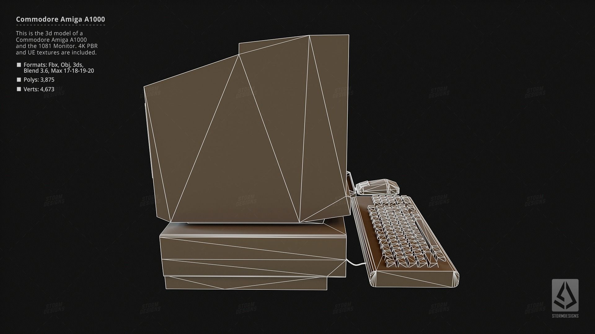 3D model Commodore Amiga A1000 with 1081 Monitor - Low Poly VR / AR ...